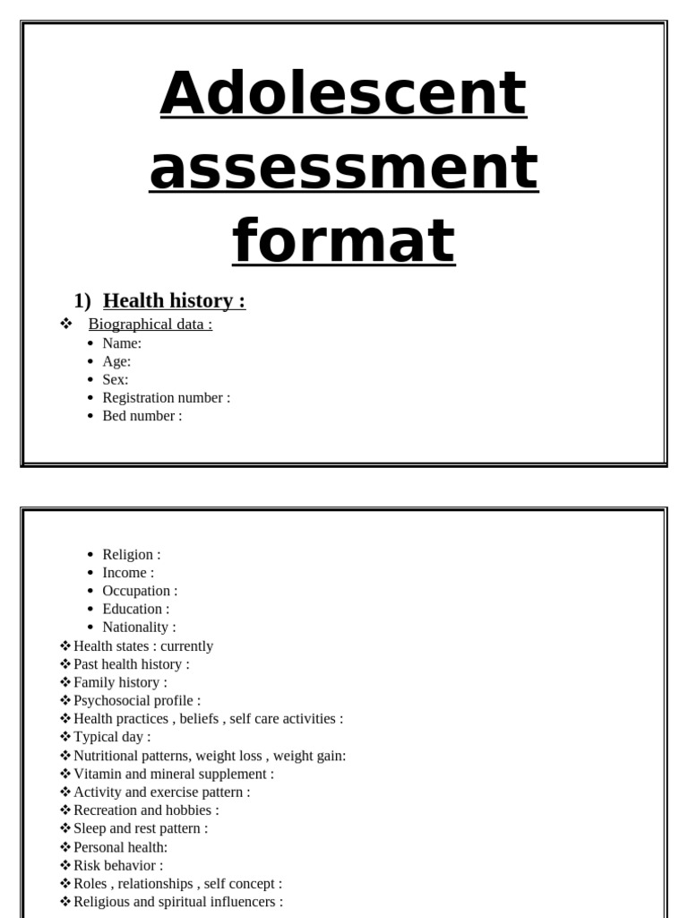 Adolescent Assessment Format | PDF | Wellness