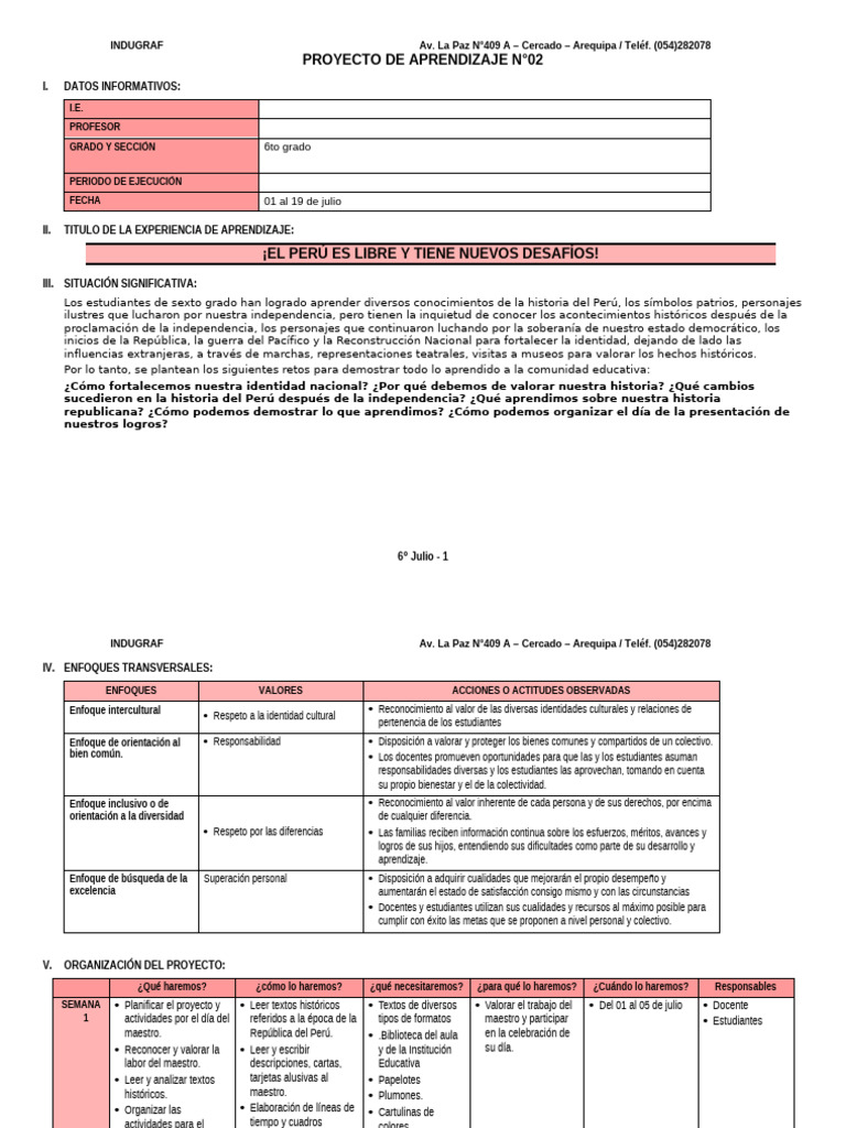 6° Grado - Proyecto de Aprendizaje N°02 | PDF | Geometría | Ángulo