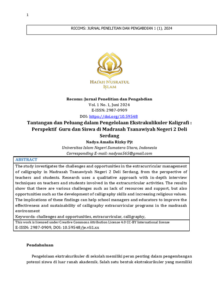 Nadya Amalia Rizky PJT Jurnal Kaligrafi | PDF | Karier & Perkembangan ...