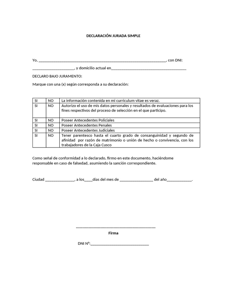 DECLARACIÓN JURADA SIMPLE - 17.02.2023 | PDF DECLARACIÓN JURADA SIMPLE - 17.02.2023 | PDF