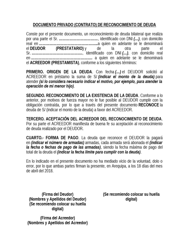 Reconocimiento de Deuda | PDF