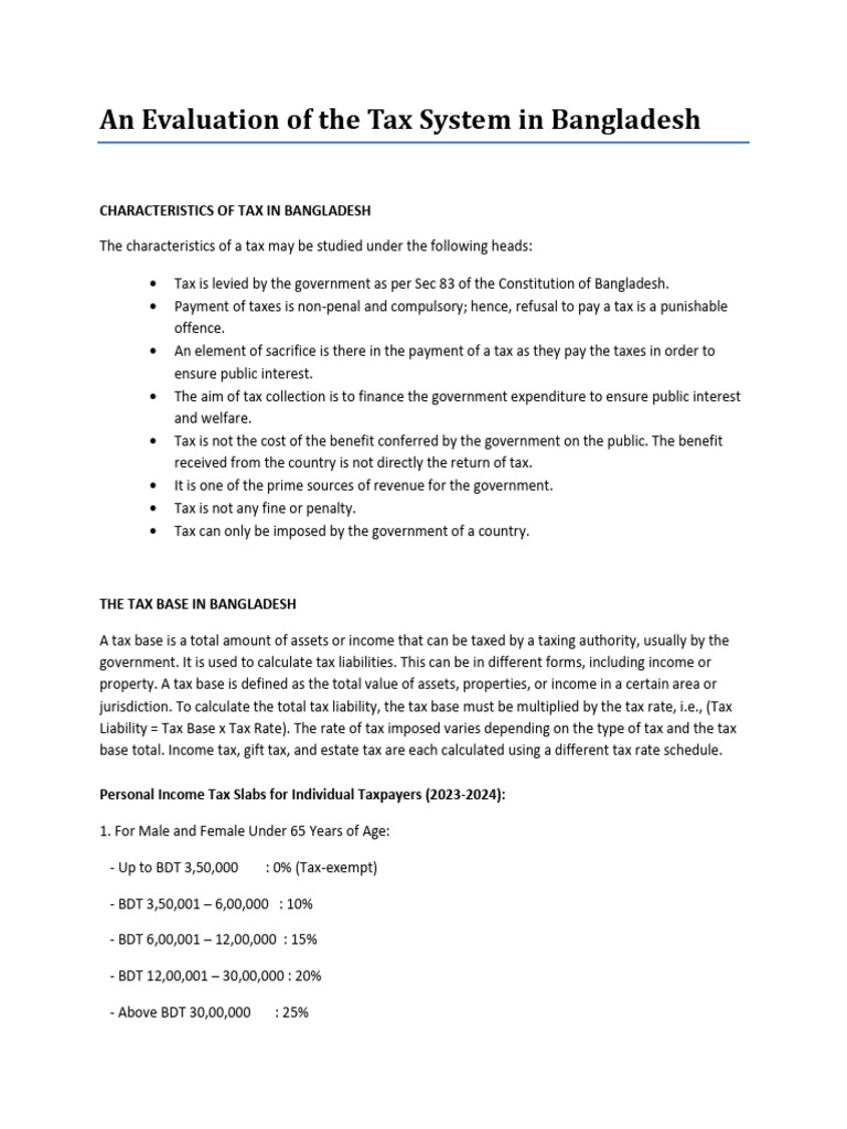 An Evaluation of The Tax System in Bangladesh | PDF | Taxes | Indirect Tax