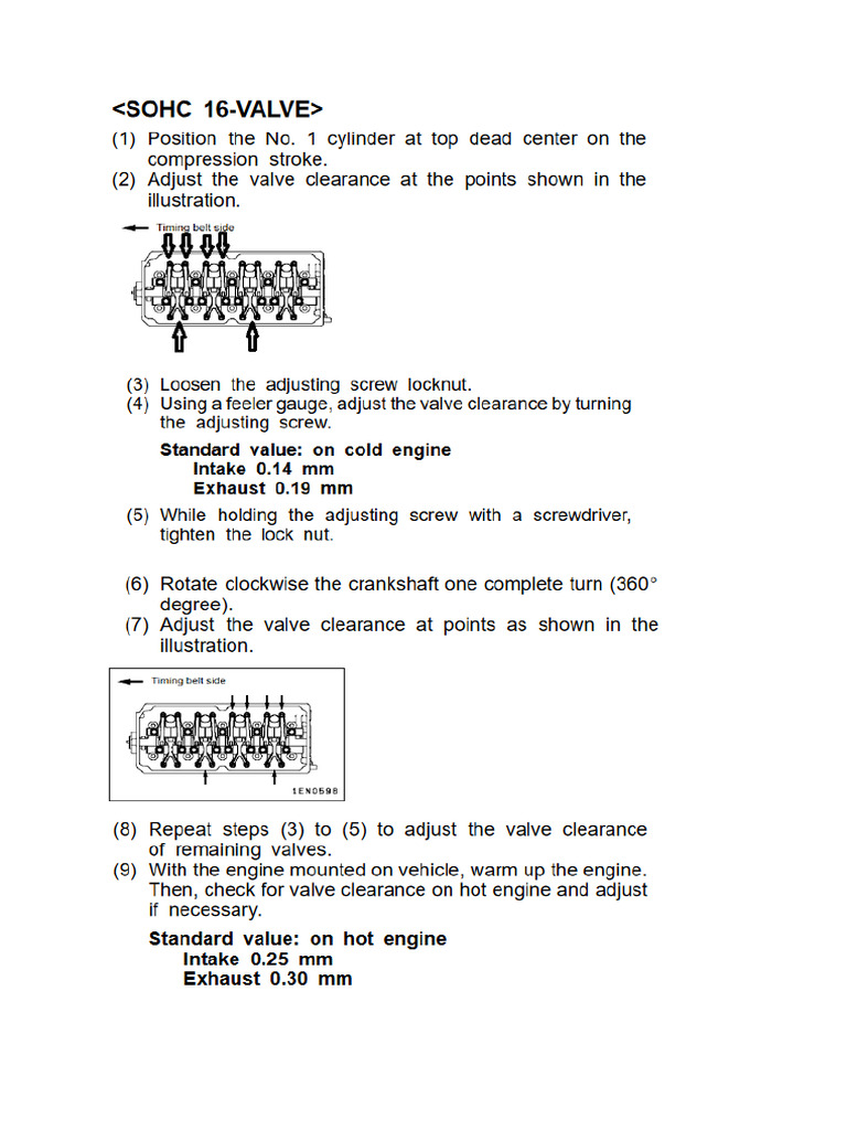 Engine Valve Clearance 4g15 | PDF