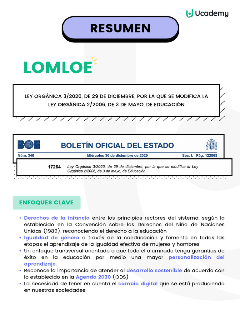 Resumen LOMLOE | PDF | Aprendizaje | Inclusión (Educación)
