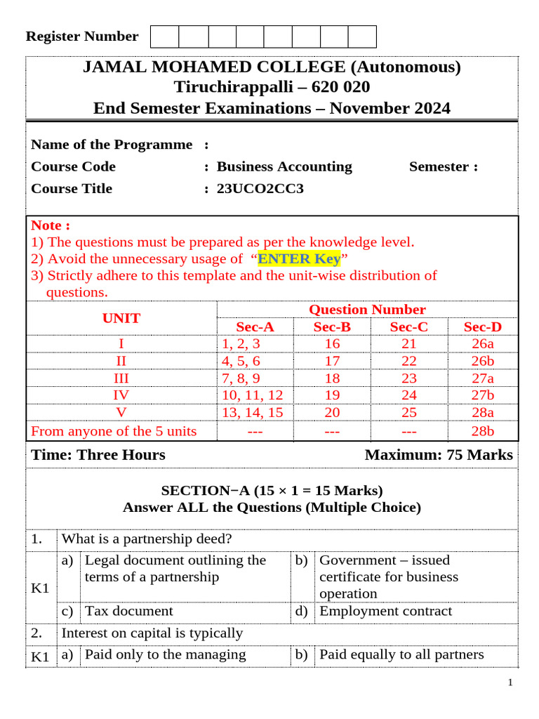 Business Accounting Exam Template 2024 | PDF | Business Economics ...