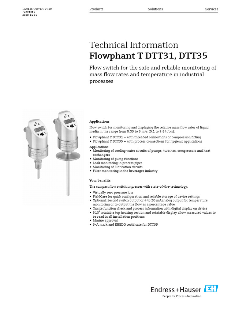 DTT31 - Flow Switch Data Sheet | PDF | Power Supply | Programmable ...