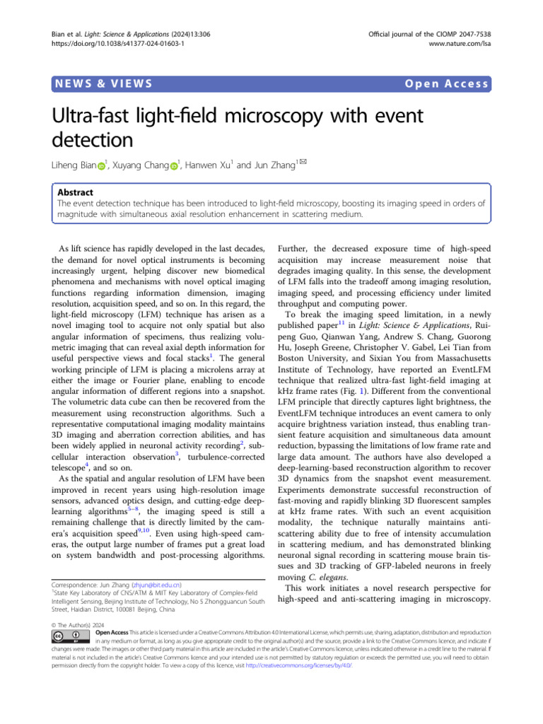 Natures - ULtra Fast Light Field Micros | PDF | Microscopy | Optical Resolution