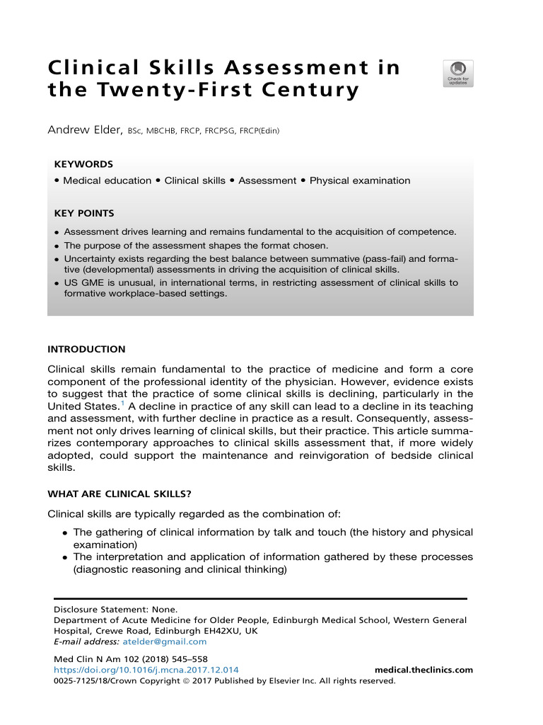 Clinical Skills Assessment in The 21st Century | PDF | Educational ...