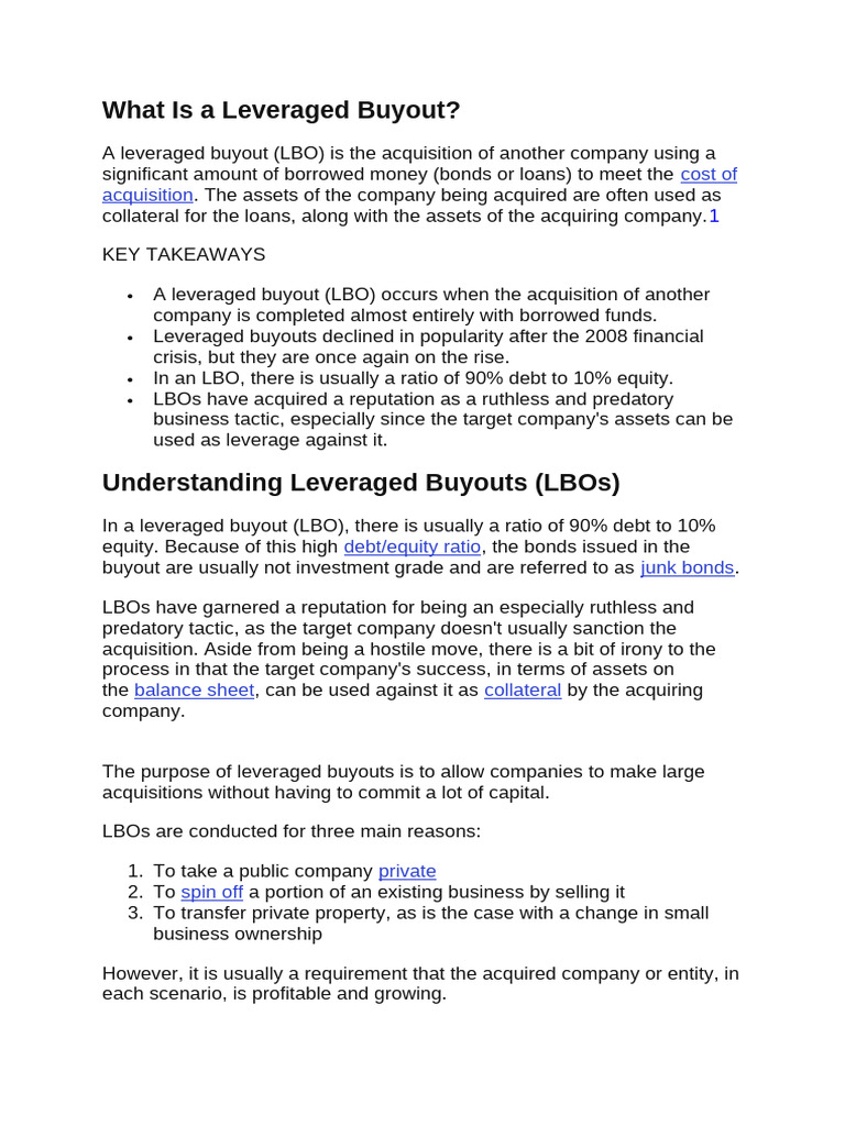 Understanding Leveraged Buyout | PDF | Leveraged Buyout | Leverage ...