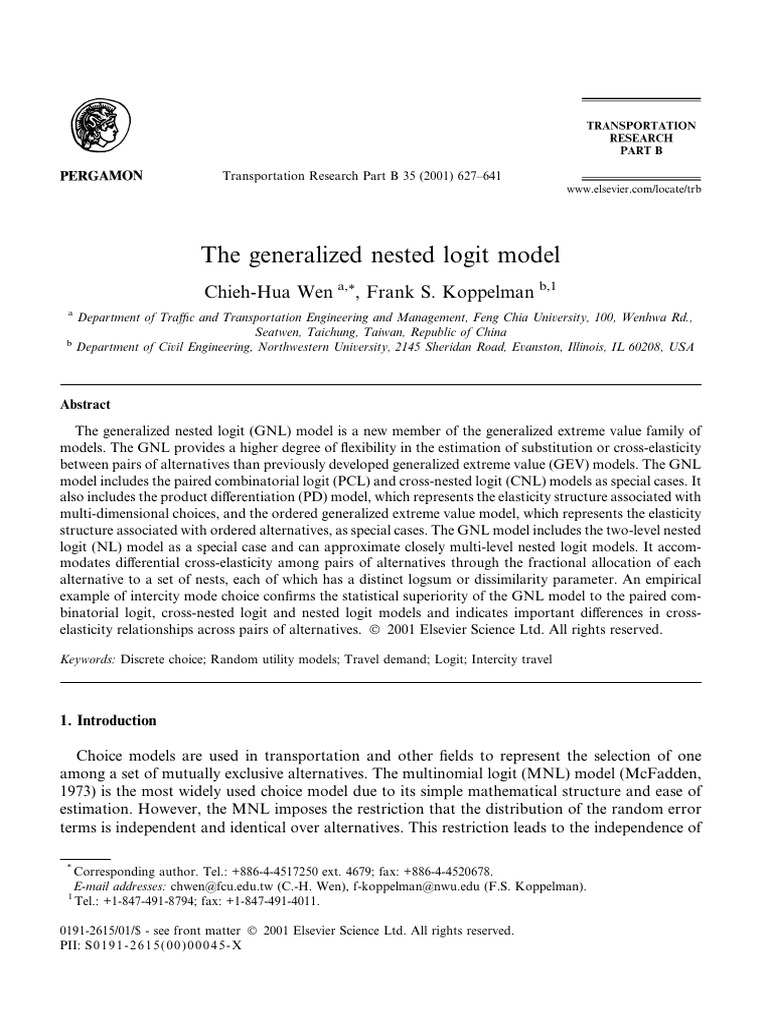 The Generalised Nested Logit Model | PDF | Applied Mathematics | Statistical Theory
