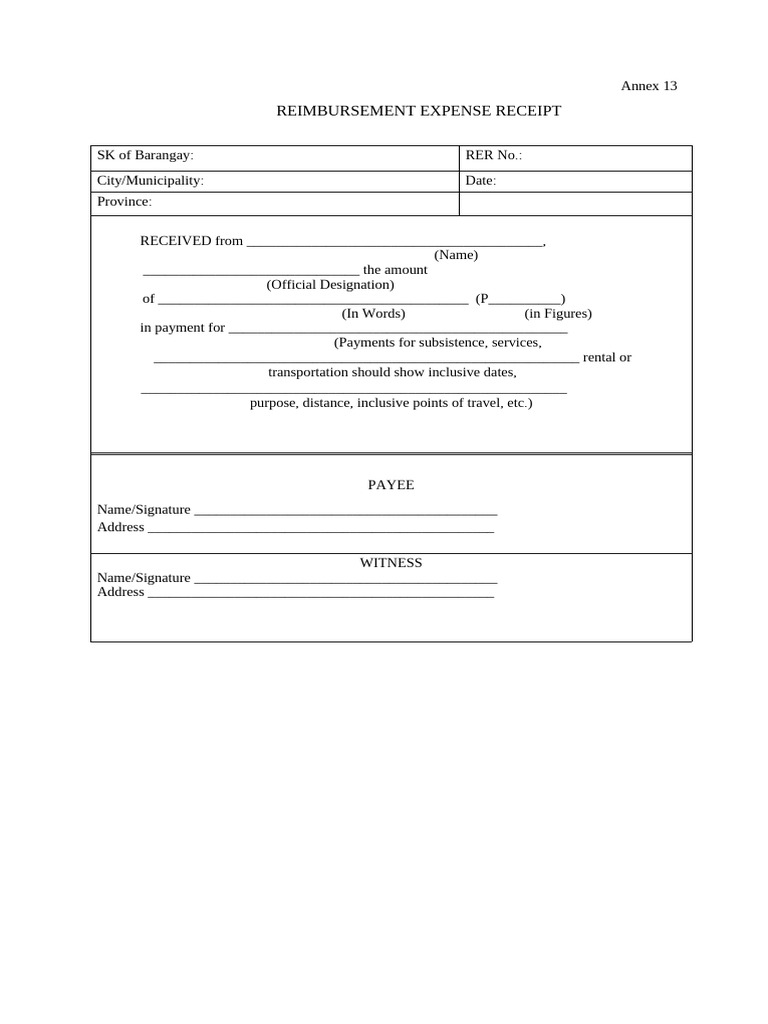 Annex 13 Reimbursement Expense Receipt | PDF