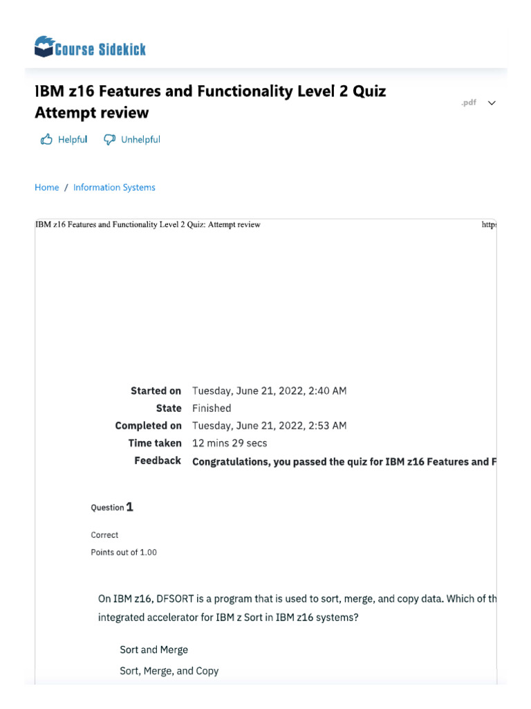IBM z16 Features and Functionality Level 2 Quiz | PDF