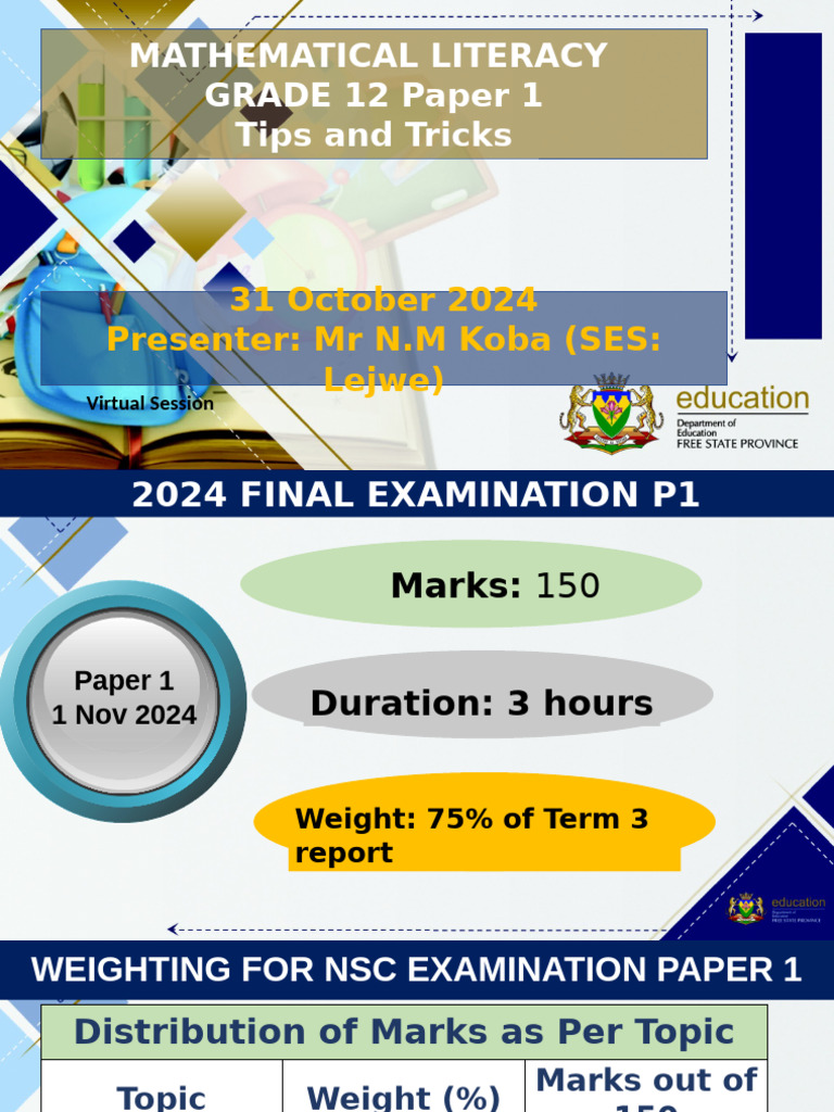 Maths Lit Grade 12 TIPS P1 October 2024 | PDF | Taxes | Inflation