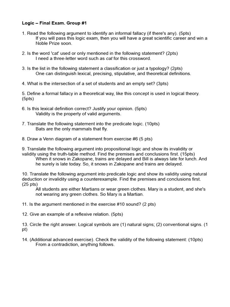Logic 1 Practice Exam | PDF | Language Arts & Discipline | Computers