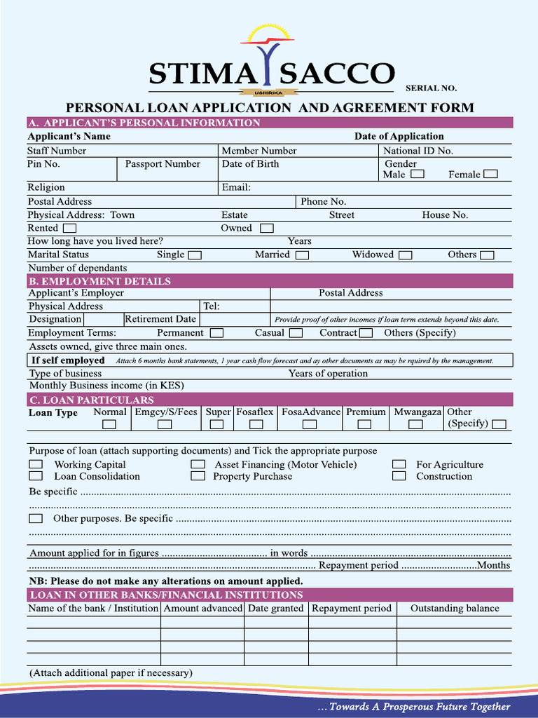 Stima Sacco A3 - Personal Consumer Loan Form 2-1 | PDF