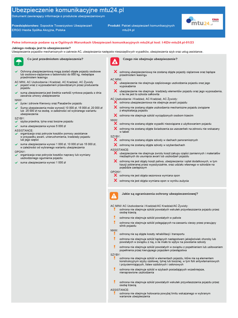 Informacje o Produkcie Ubezpieczeniowy | PDF