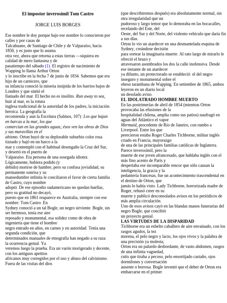 El Impostor Inverosímil Tom Castro | PDF