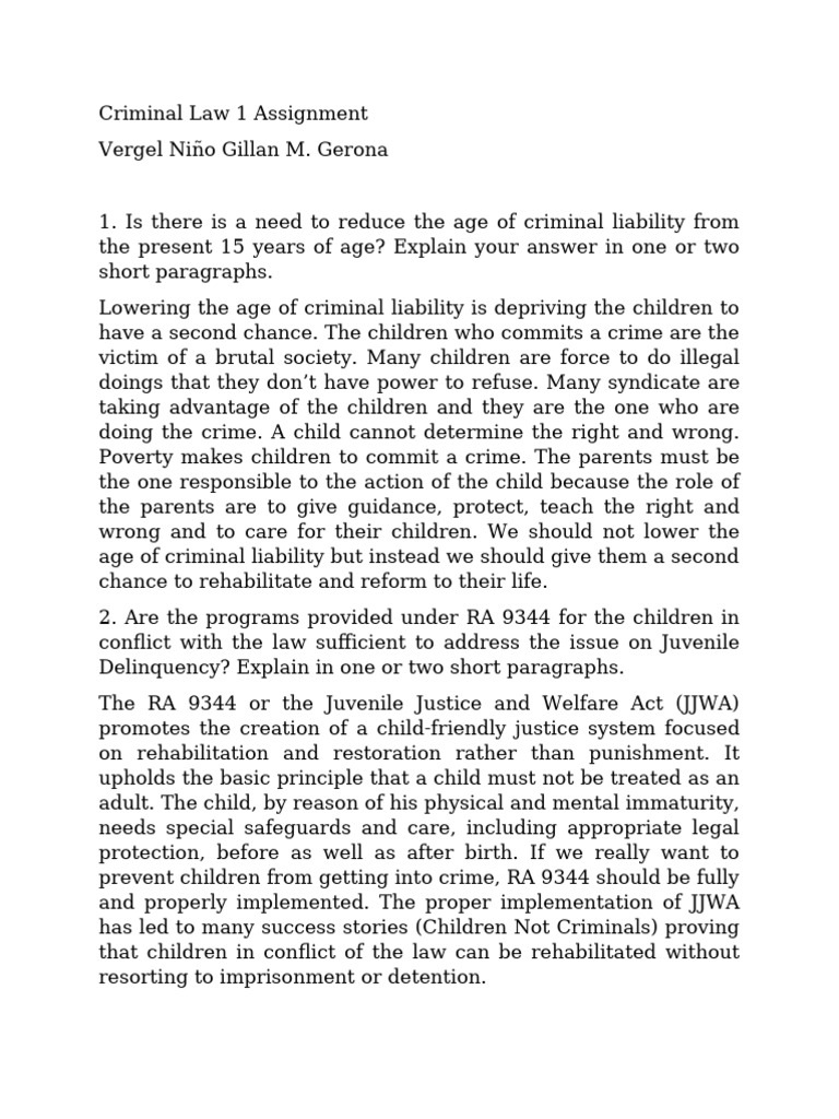 Criminal Law 1 Assignment | PDF