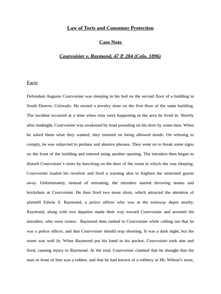 Courvoisier v. Raymond Case Note | PDF | Assault | Deadly Force