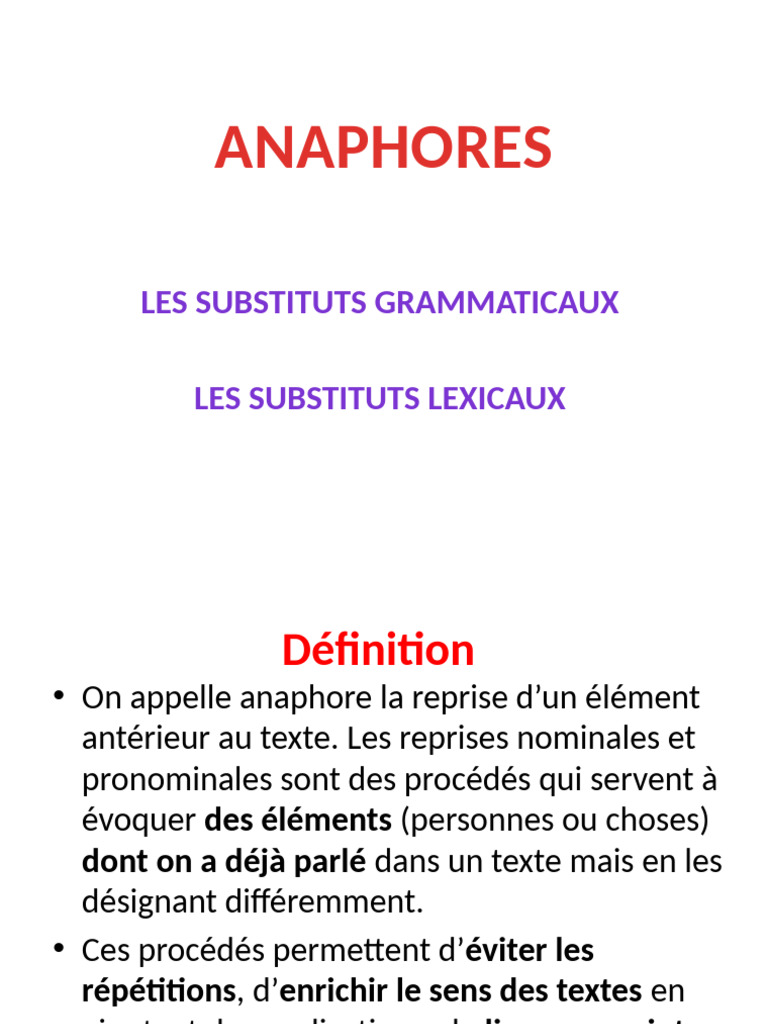 Anaphores + Voc Niveaux de Langue | PDF | Pronom | Complément d'objet