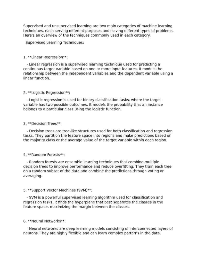Techniques in Supervised and UnSupervised ML | PDF | Support Vector ...