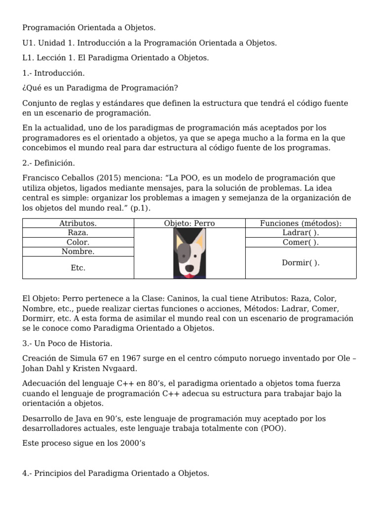 Programación Orientada a Objetos | PDF | Objeto (informática) | Programación orientada a objetos