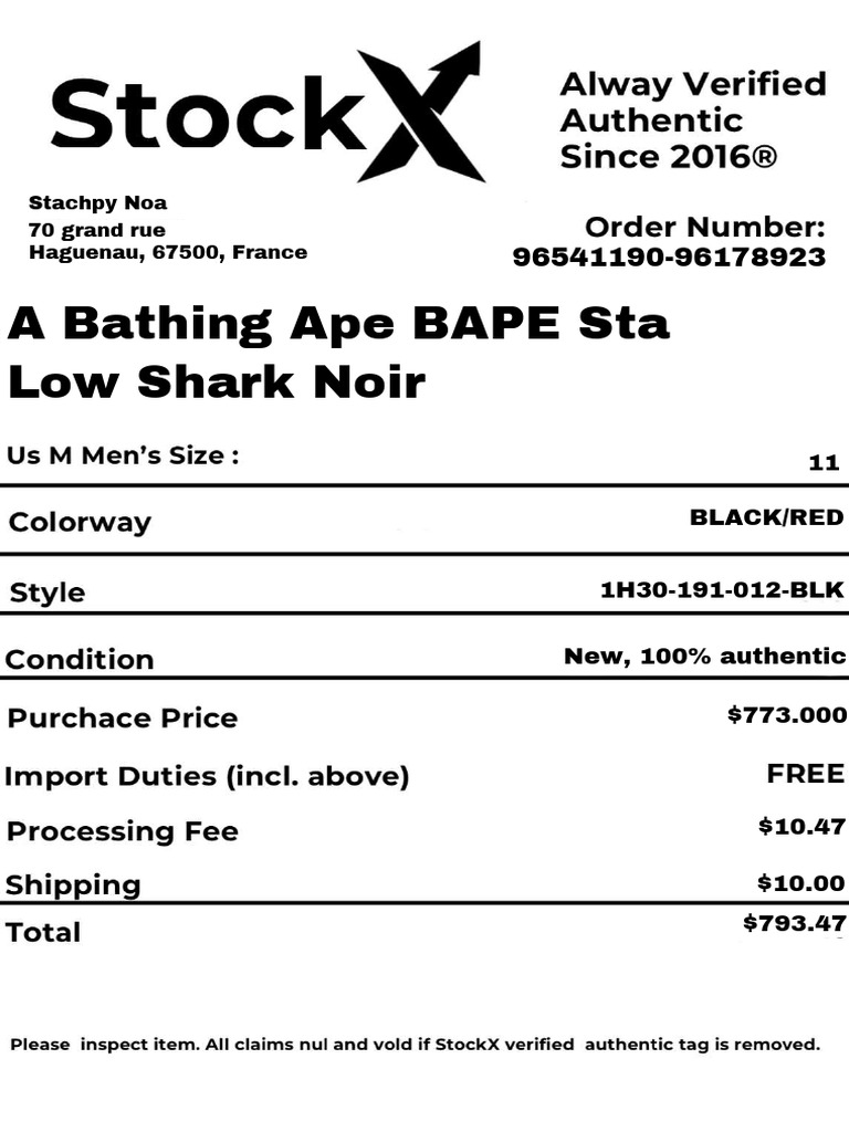 STOCKX Receipt 1 | PDF