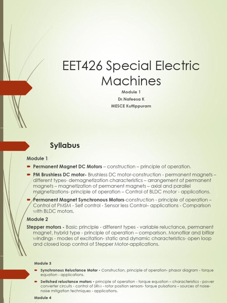 Eet 426 Module 1-Sem | PDF | Electric Motor | Power Inverter