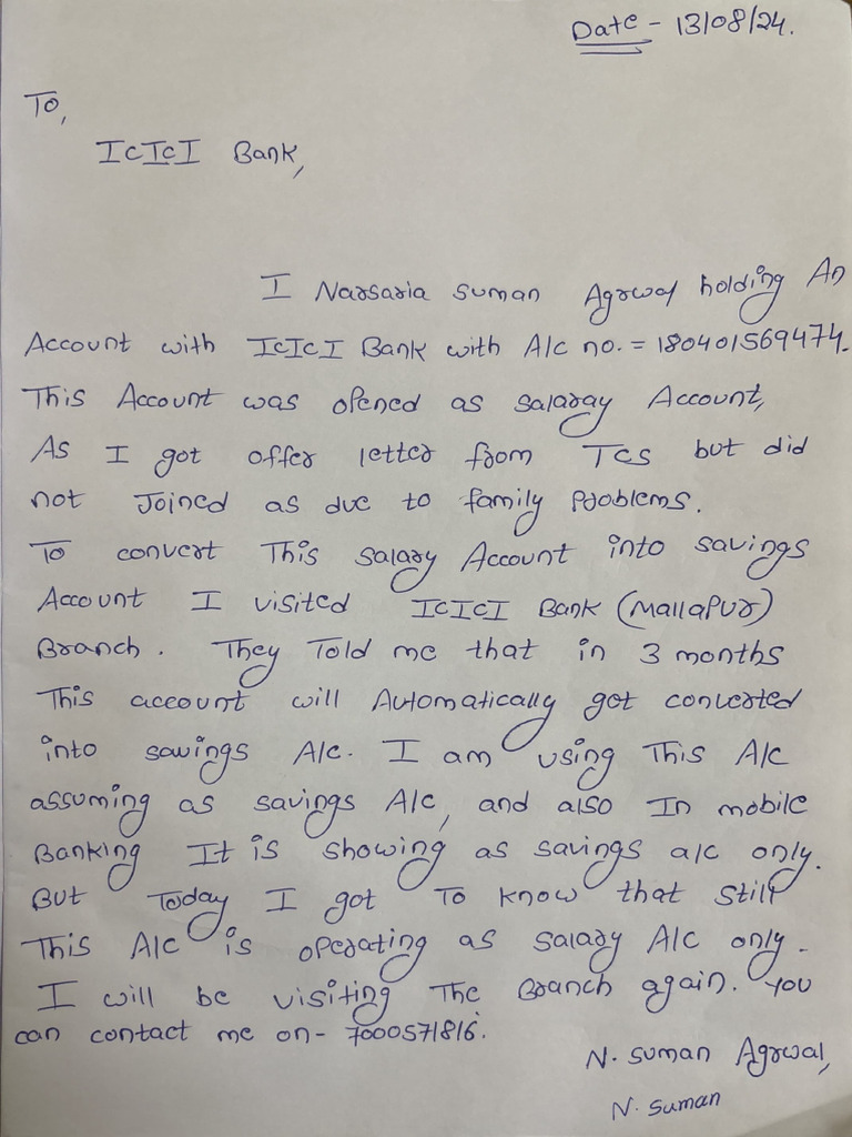 Bank Account Conversion Request Letter | PDF