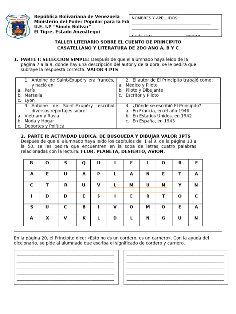 Taller Del Principito | PDF | El Principito