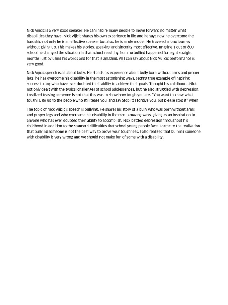 Nick Vijicic Speech Reflection | PDF | Lifestyle