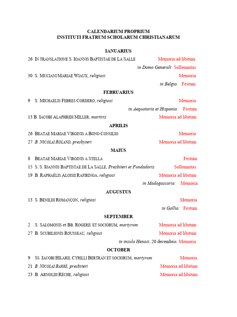 Calendarium Proprium | PDF