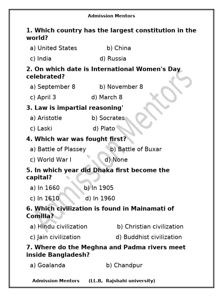 BUP GK Demo question | PDF | Bangladesh