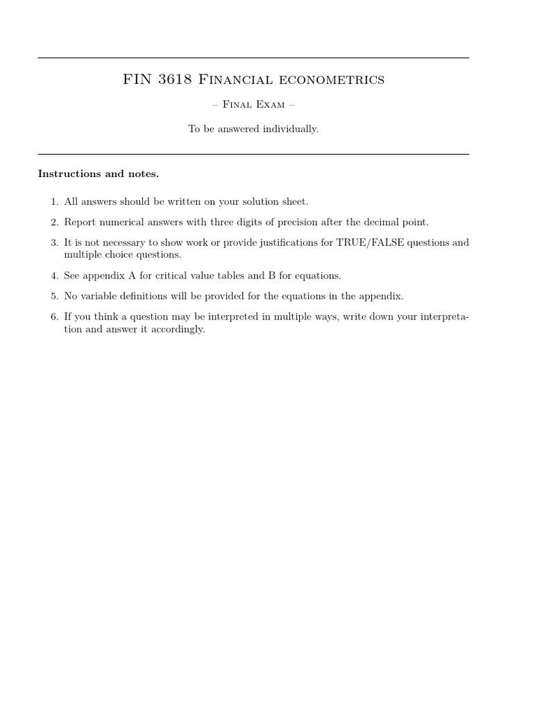 FIN36181qp (1) | PDF | Errors And Residuals | Regression Analysis