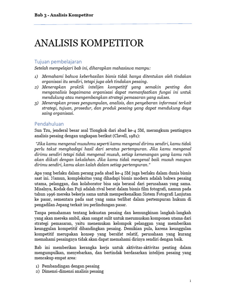 Bab 3 - Analisis Kompetitor | PDF