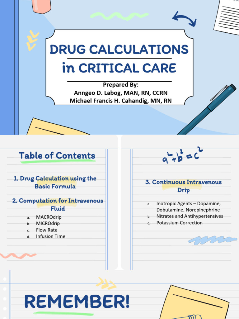 DRUG CALCULATIONS in Critical Care - UPDATED | PDF | Heart | Potassium ...
