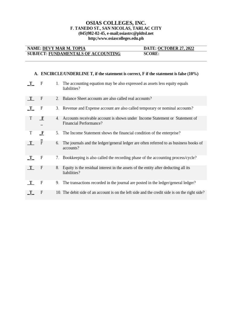 Fundamentals of Accounting Exam Guide | PDF | Debits And Credits | Money