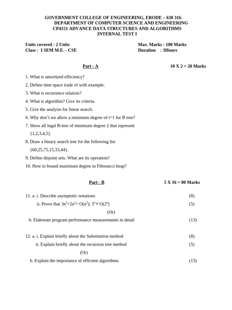 Ds Test1 Qp Pdf Time Complexity Algorithms And Data Structures 7980