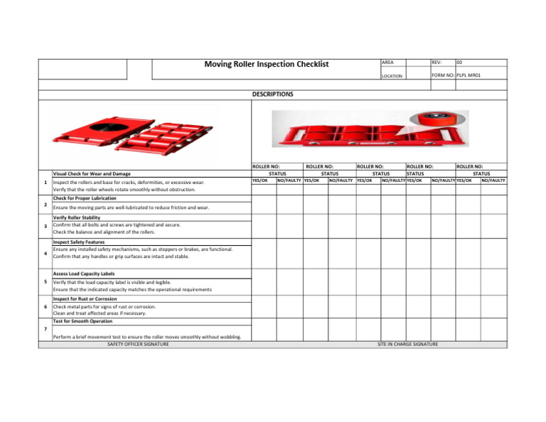 Moving Roller Check List | PDF