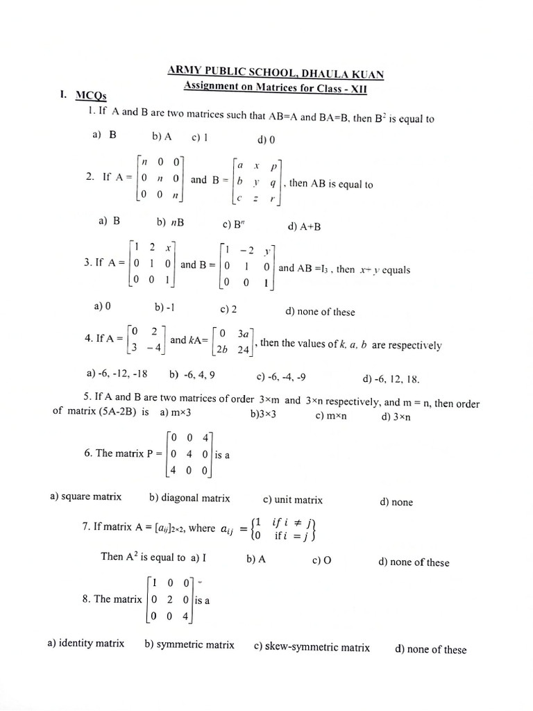 Assignment - Matrices | PDF