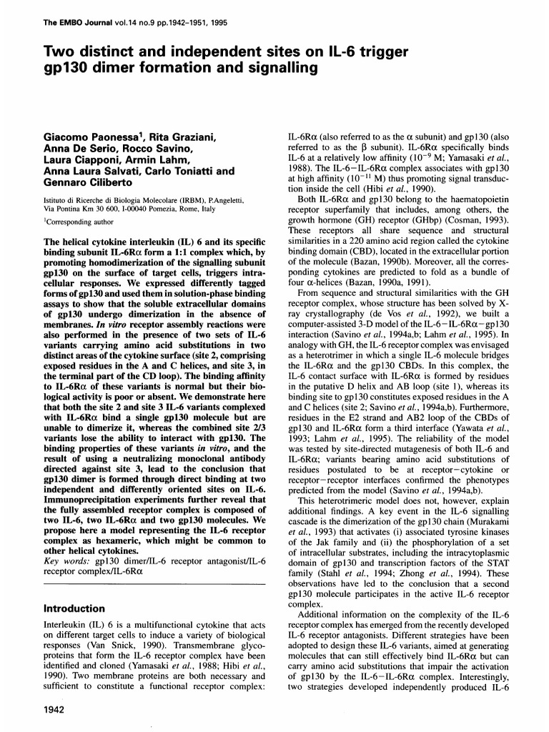 Paonessa Et Al 1995 Two Distinct and Independent Sites On Il 6 Trigger ...