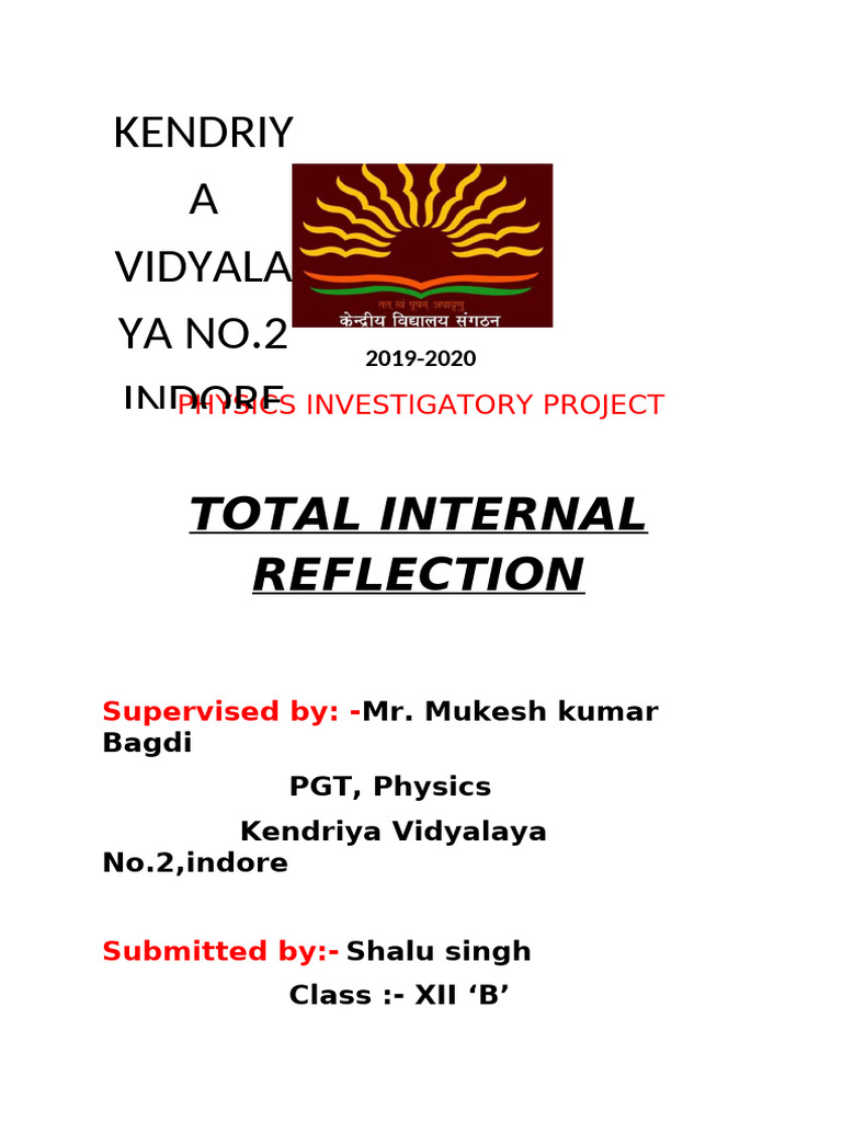 Tir Physics Investigatory Project | PDF | Reflection (Physics) | Refraction