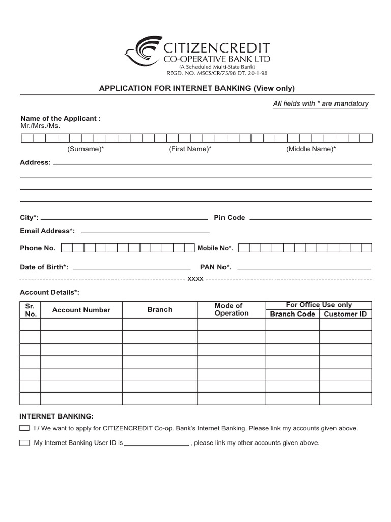 Internet Banking Application Form | PDF | Internet | Online Banking