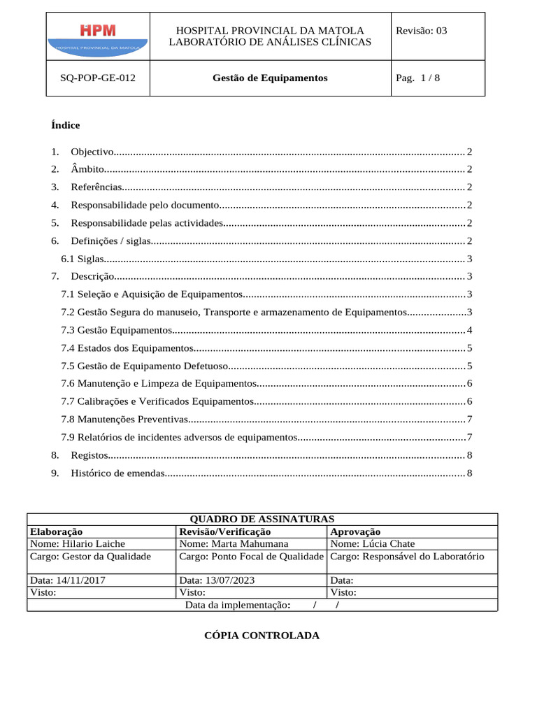 POP-GE-012 Gestao de Equipamentos | PDF | Laboratórios | Calibração