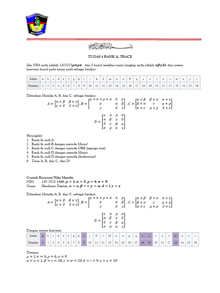 Tugas 4 Rank, Null, Trace | PDF
