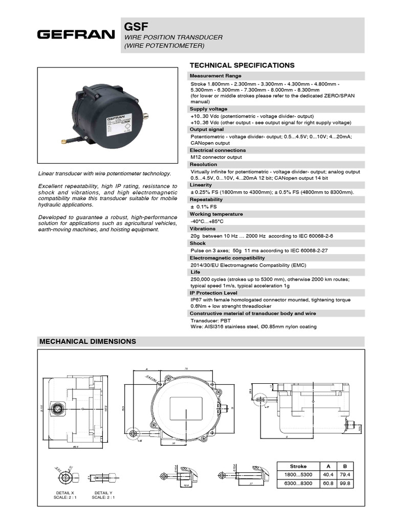 Gefran Wire Position Transducer | PDF | Electrical Connector ...