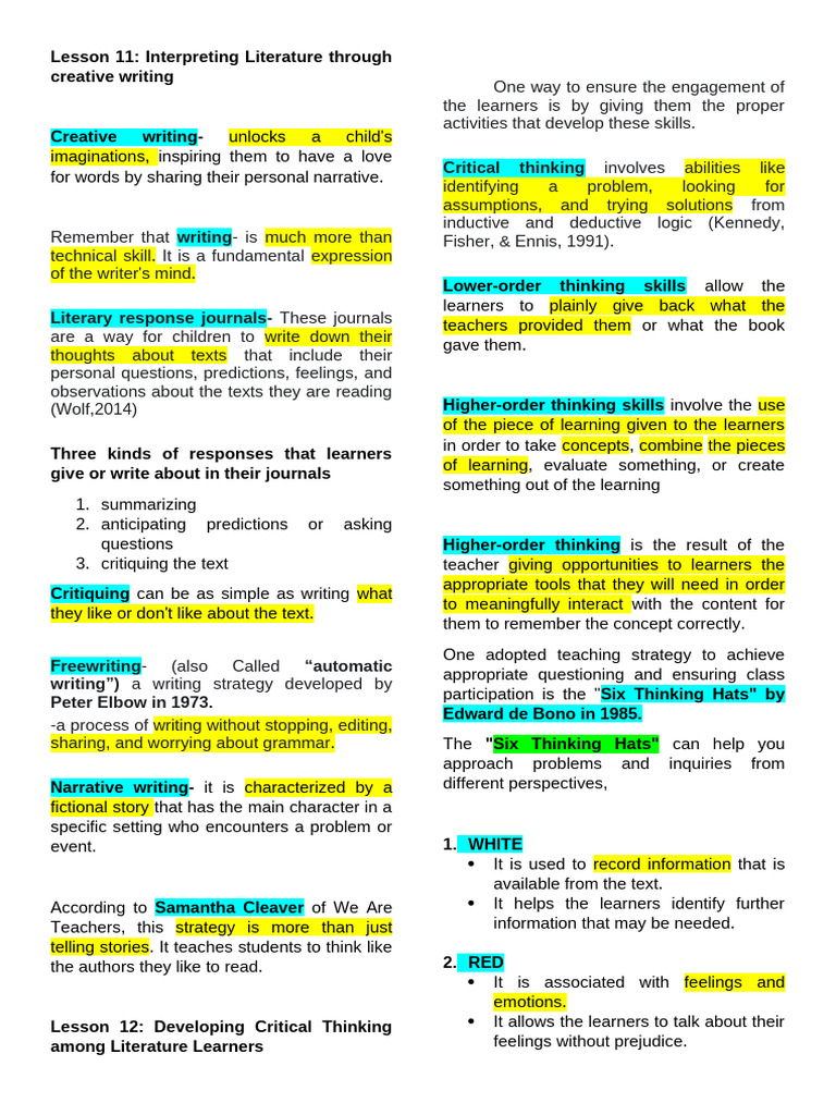Enhancing Literature Learning Strategies | PDF | Reading Comprehension ...