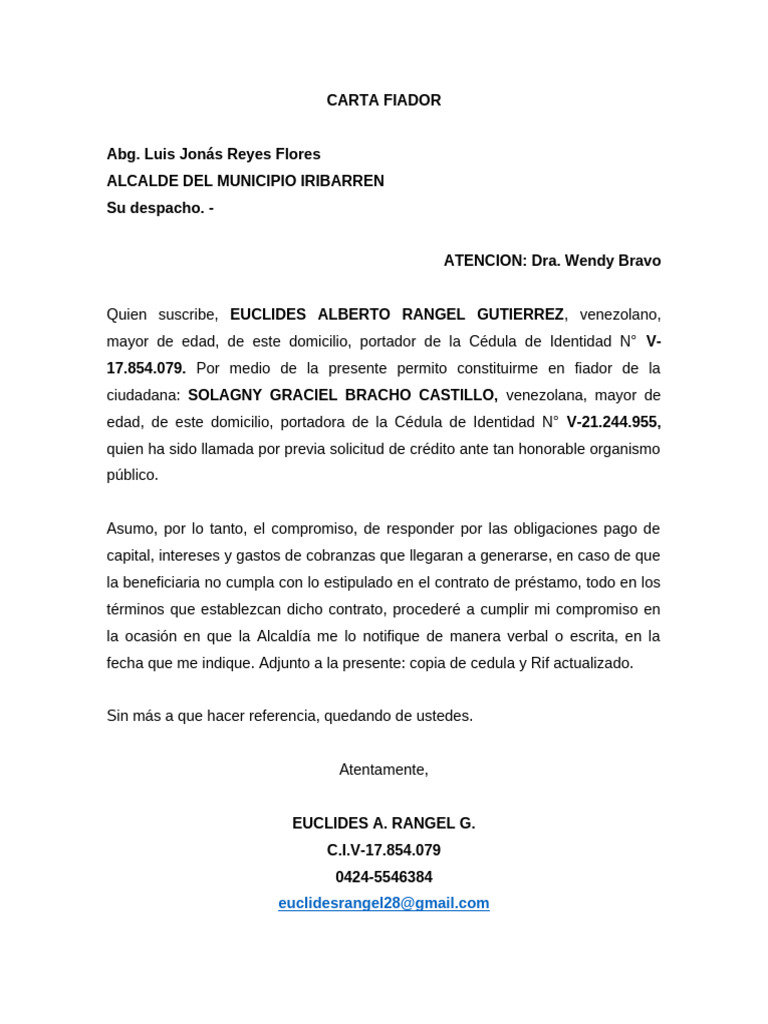 Modelo de Carta Fiador | PDF