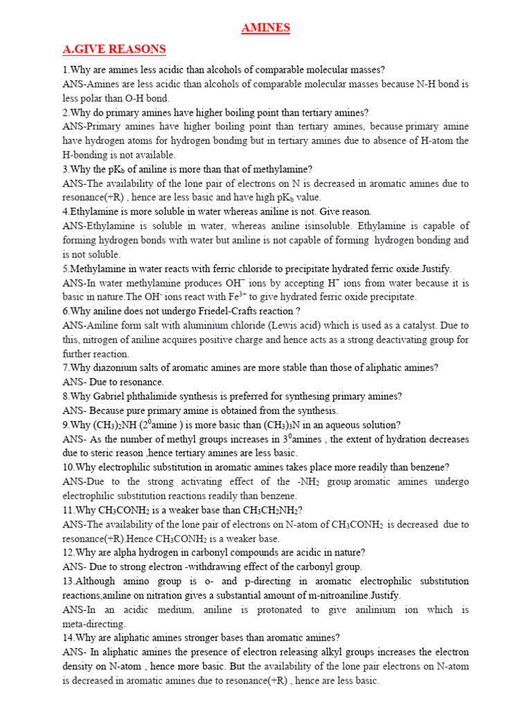 Amines Question Bank (Subjective) | PDF | Amine | Acid