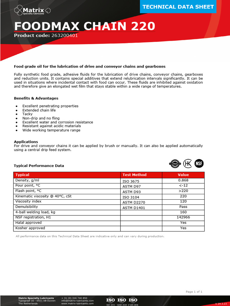 Foodmax-Chain-220 TDS 263200401 EN | PDF | Viscosity | Materials